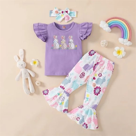 Matching Sets | Easter Bunny Rabbit Girls Bell Bottoms Headband Outfit ...